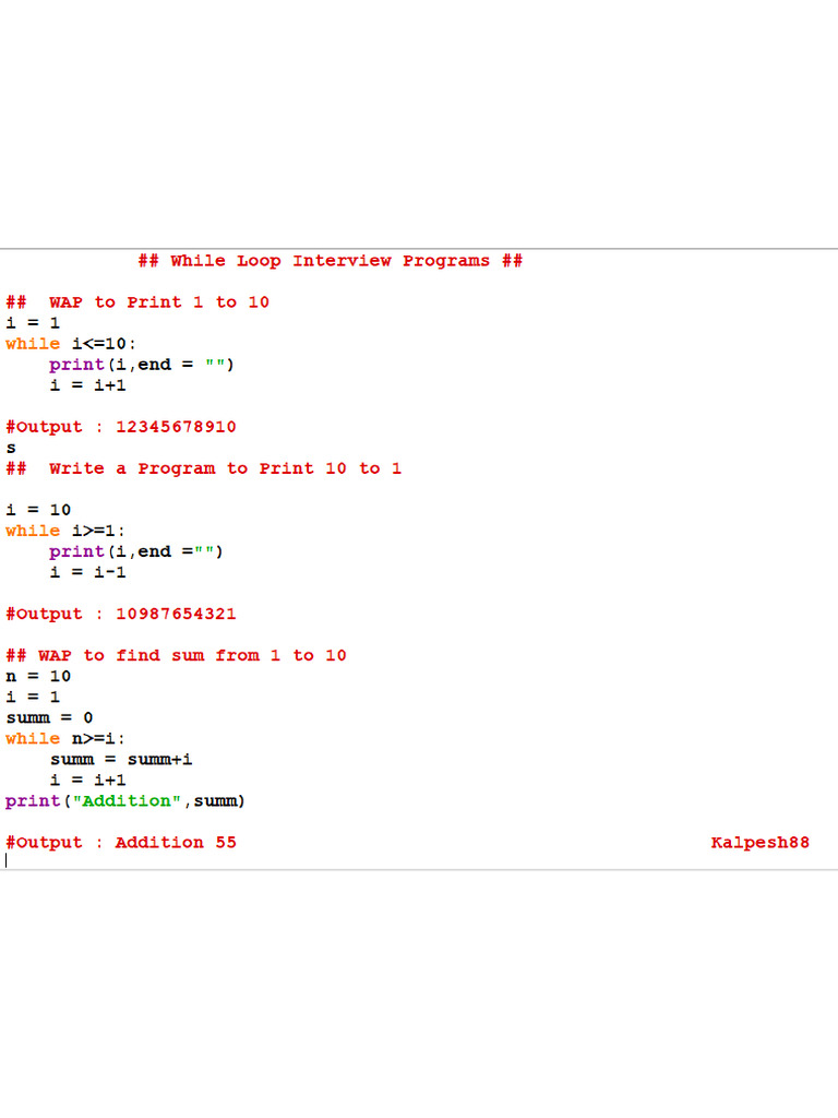 Pyhton While Loop IMP Questions | PDF