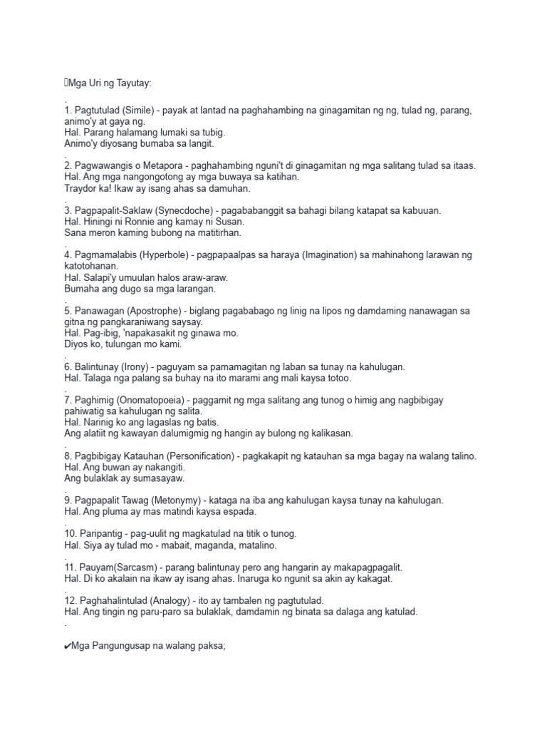 Mga Uri NG Tayutay | PDF