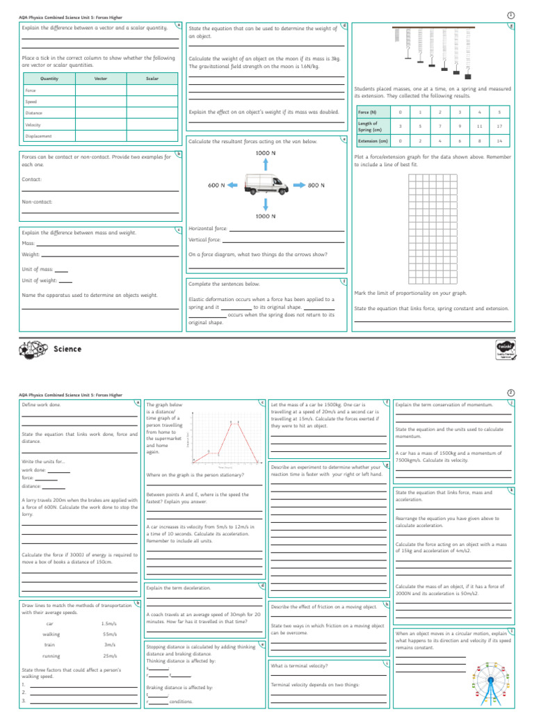 Unit 5 Forces Higher Revision Activity Mats | PDF | Force | Velocity