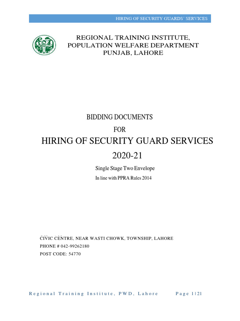 Hiring of Security Guard Services 2020-21: Bidding Documents FOR | PDF ...