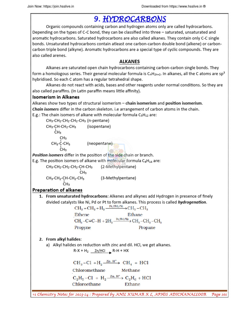 Hsslive XI CH 9 Chemistry Notes by Ak | PDF | Alkene | Conformational ...