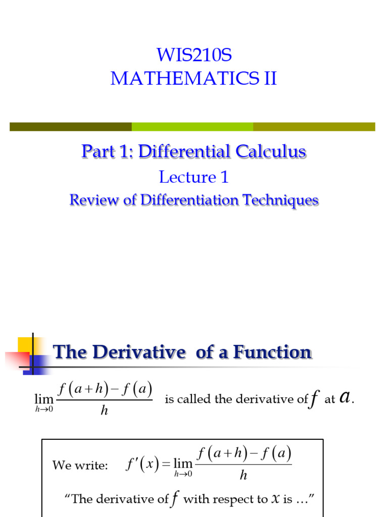 Lecture 1 Review Of Differentiation Technique Pdf Trigonometric Functions Derivative