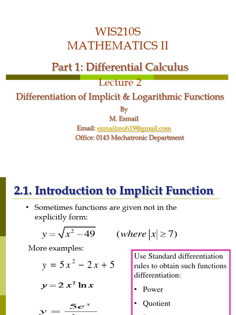 Implicit and Logarithmic Differentiation | PDF | Function (Mathematics) | Elementary Mathematics