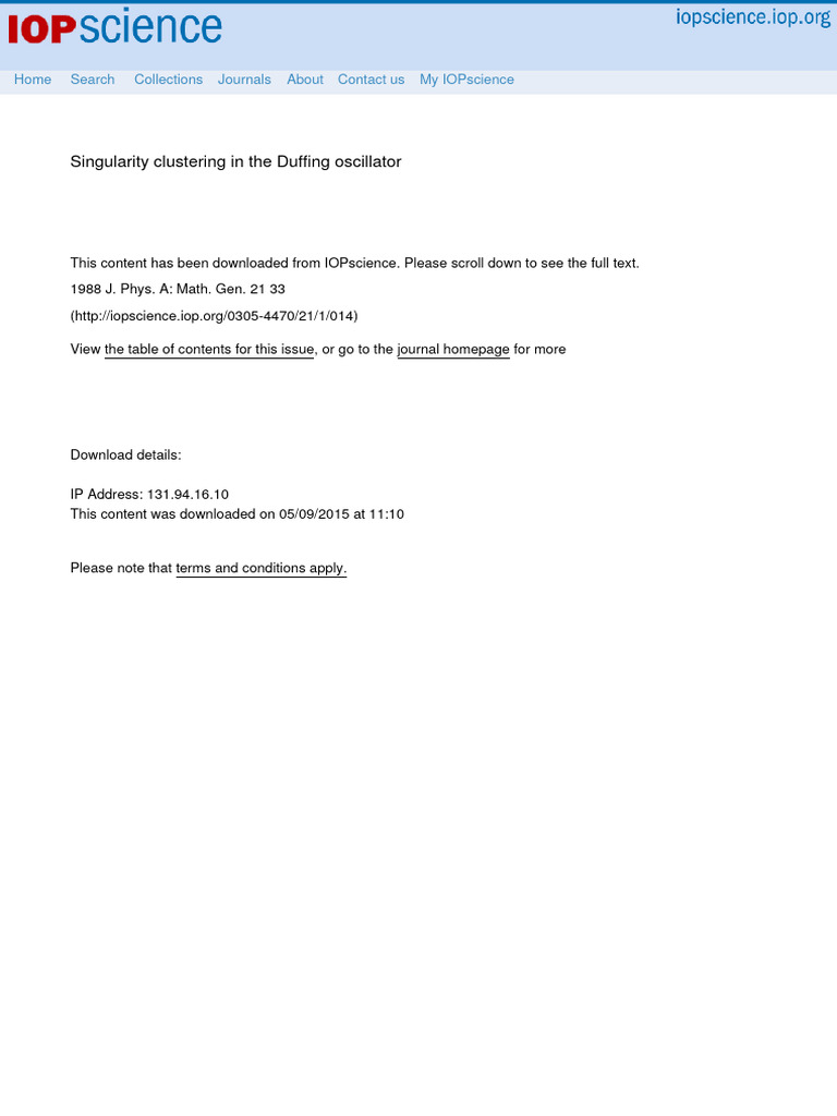 Singularity Clustering In The Duffing Oscillator Pdf Chaos Theory