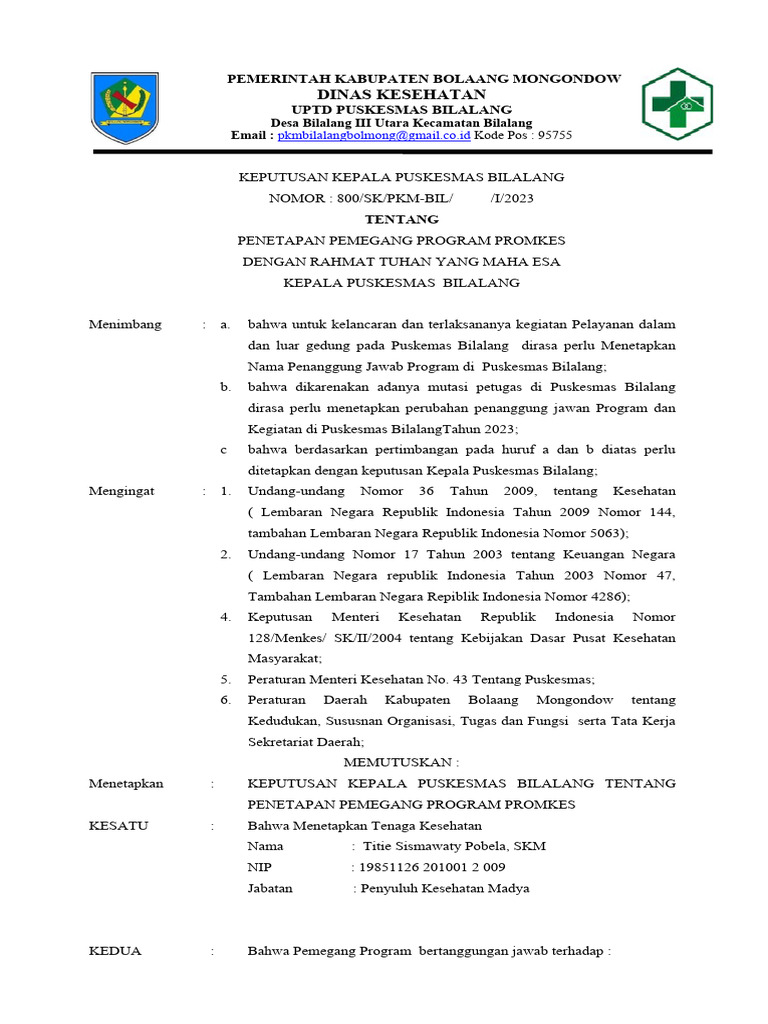 SK Pemegang Program Promkes | PDF
