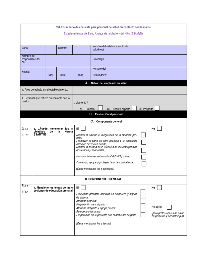 Encuesta para Personal de Salud ESAMyN | PDF | Parto | Amamantamiento