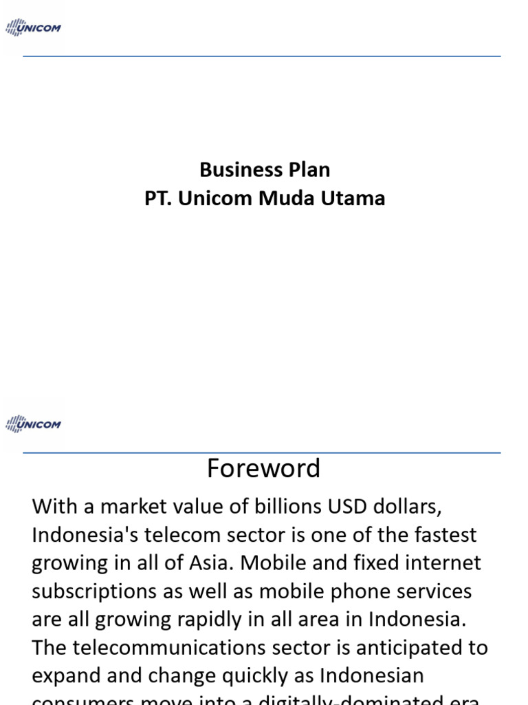 Unicom Muda Utama Telecom Business Plan | PDF | Telecommunications | Internet