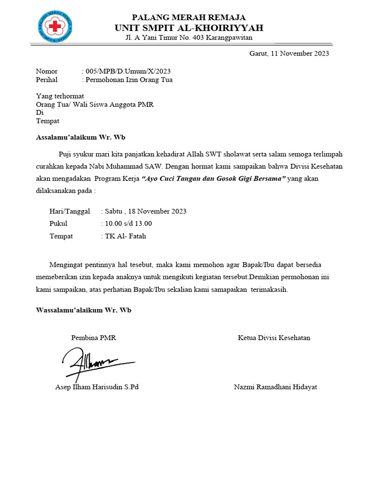 Surat Mapaba 2023 - PMI SMPIT Al-Khoriyyah | PDF
