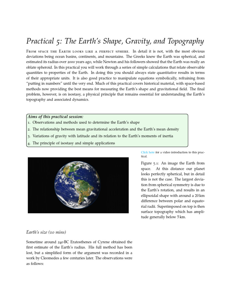 Practical 5: The Earth's Shape, Gravity, and Topography: Aims of This ...