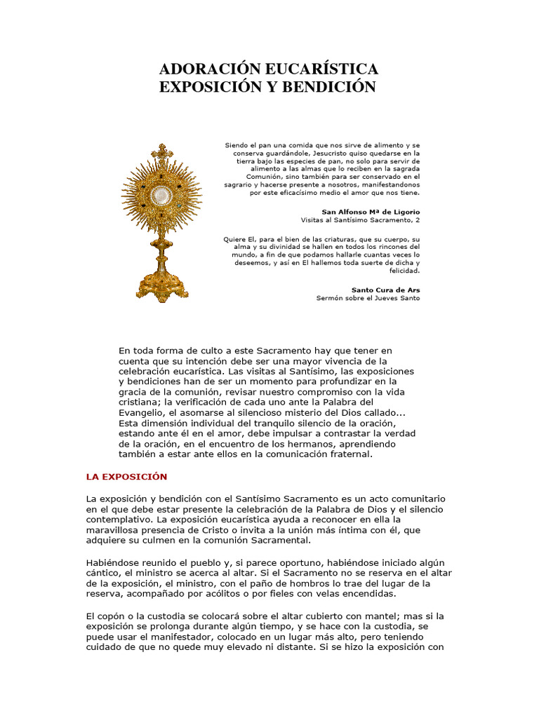 Adoración y Bendición Eucarística | PDF | eucaristía | María, madre de ...