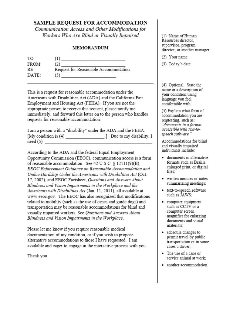 Letter For Accommodation-Vision | PDF | Visual Impairment | Americans ...