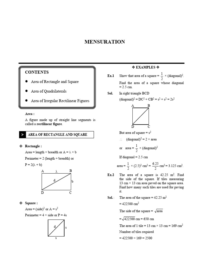 MENSURATION | PDF | Area | Rectangle