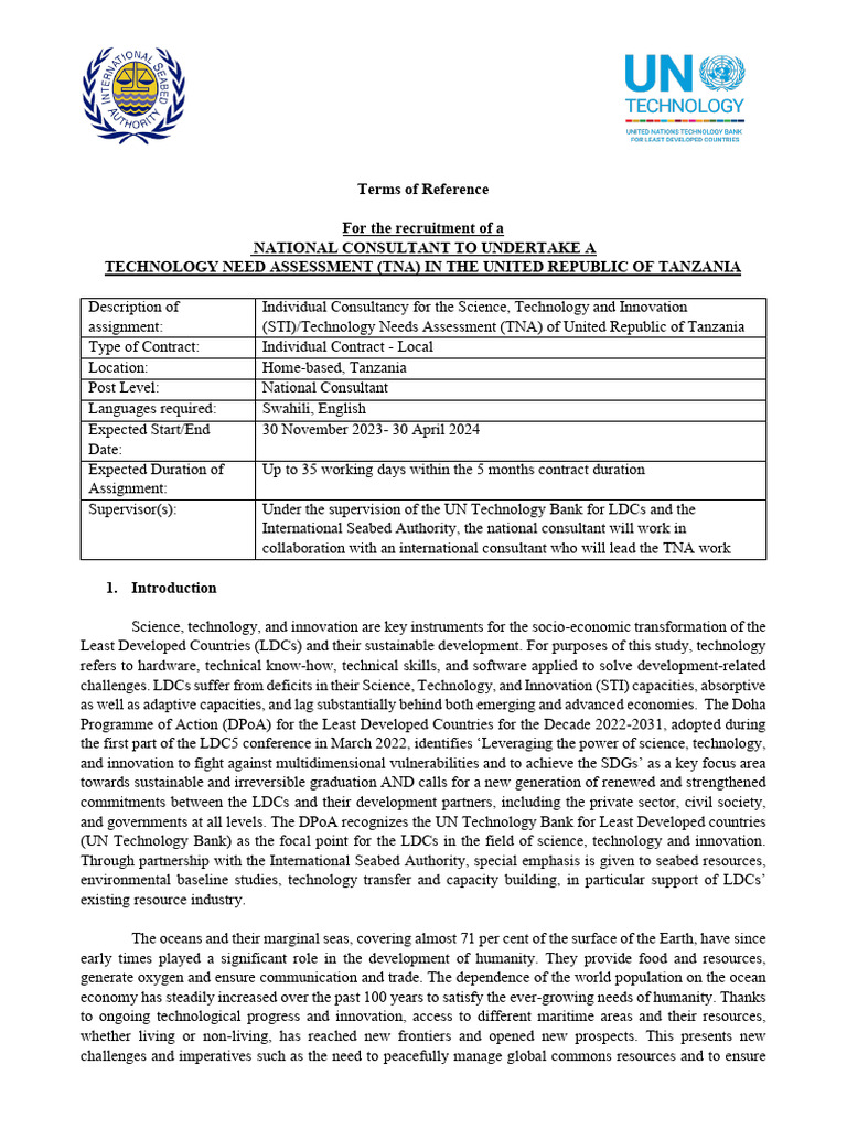 Tanzania's Tech Needs for Blue Economy | PDF | Sustainability | United Nations Convention On The ...