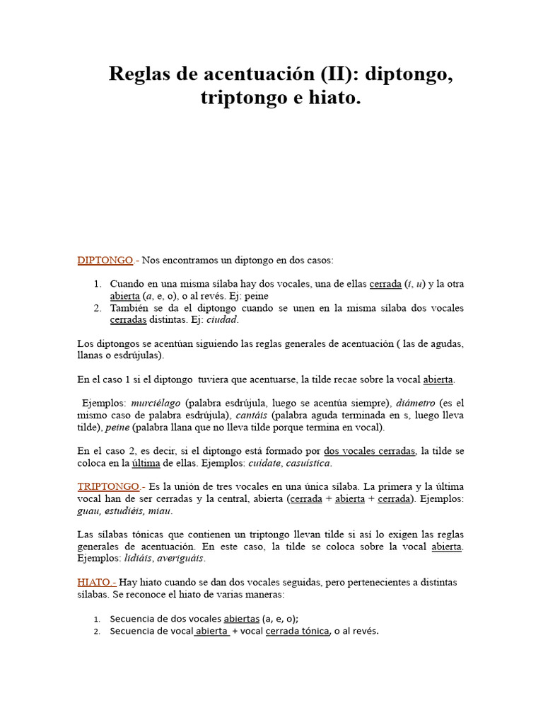 Reglas de acentuación: diptongos y hiatos | PDF | Fonética | Lingüística