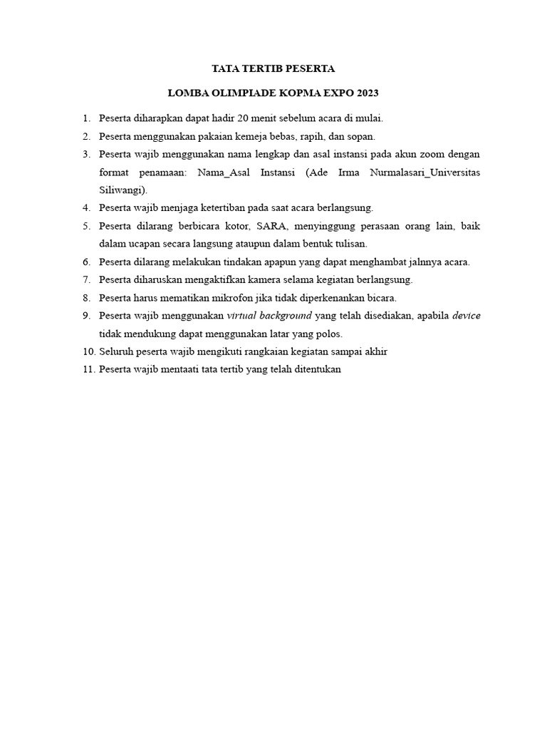 TATA TERTIB Kuliah Di Expo | PDF