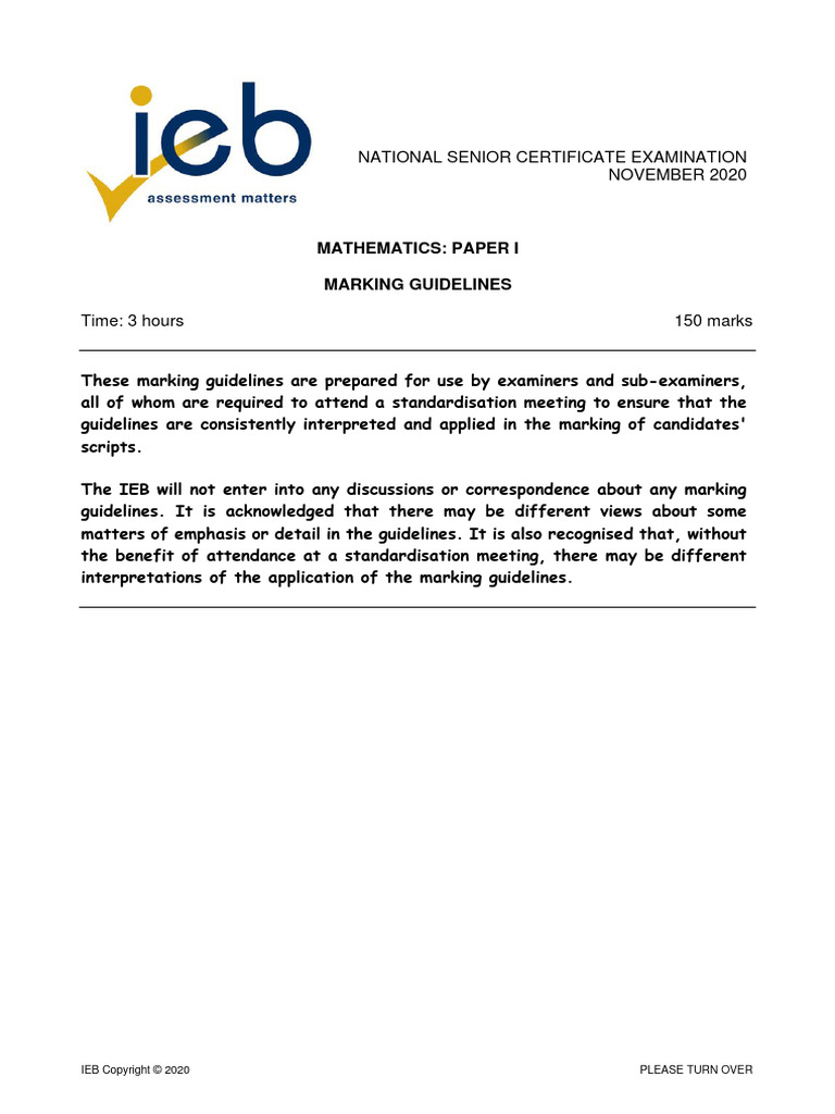 Mathematics 2020 P1 Memo | PDF | Mathematical Concepts | Mathematical Analysis