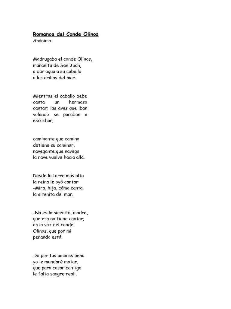 Romance Del Conde Olinos | PDF