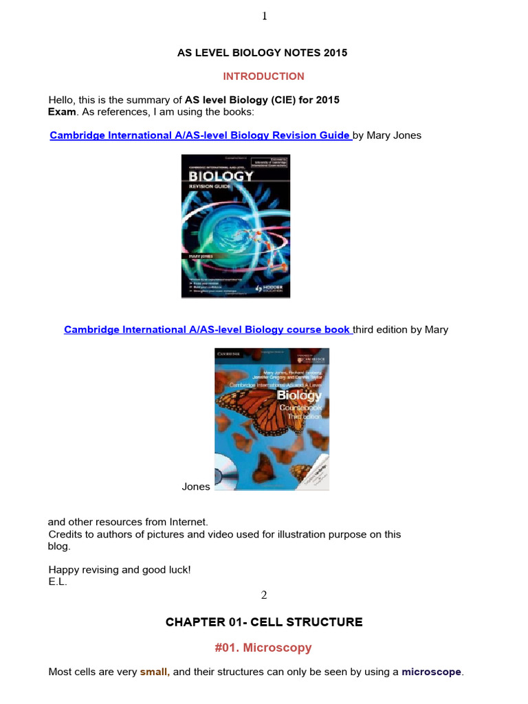 As Level Biology Notes 2015 | PDF | Cell (Biology) | Endoplasmic Reticulum