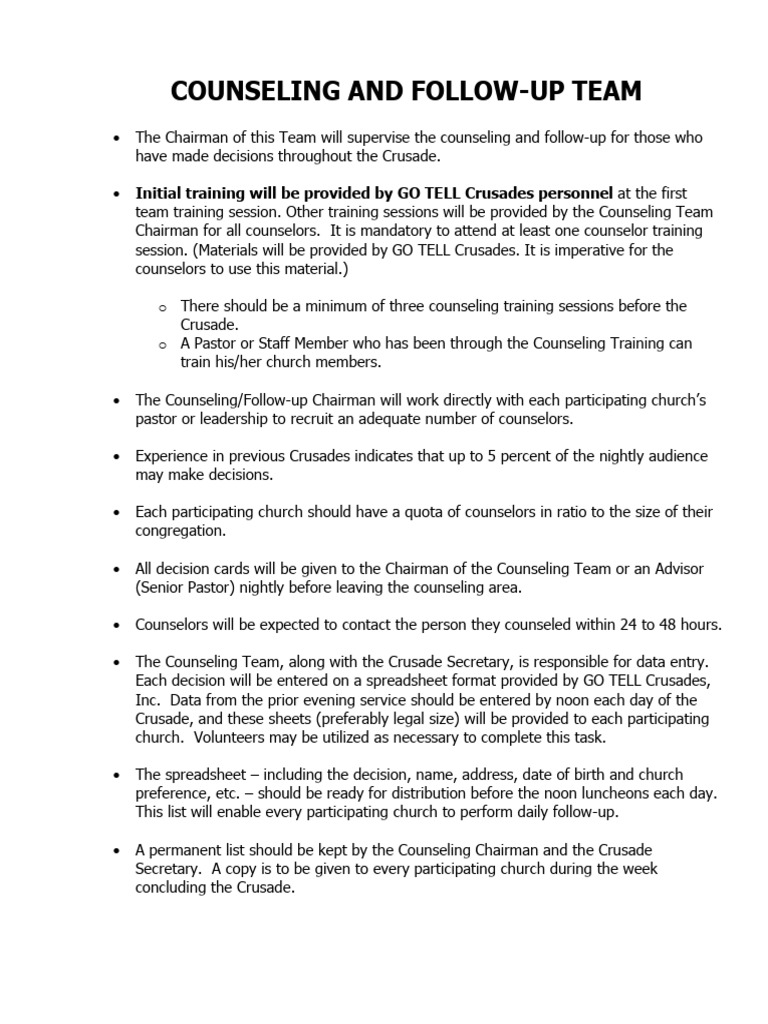 Counseling and Follow Up Team | PDF | Confession (Religion) | Acts Of ...