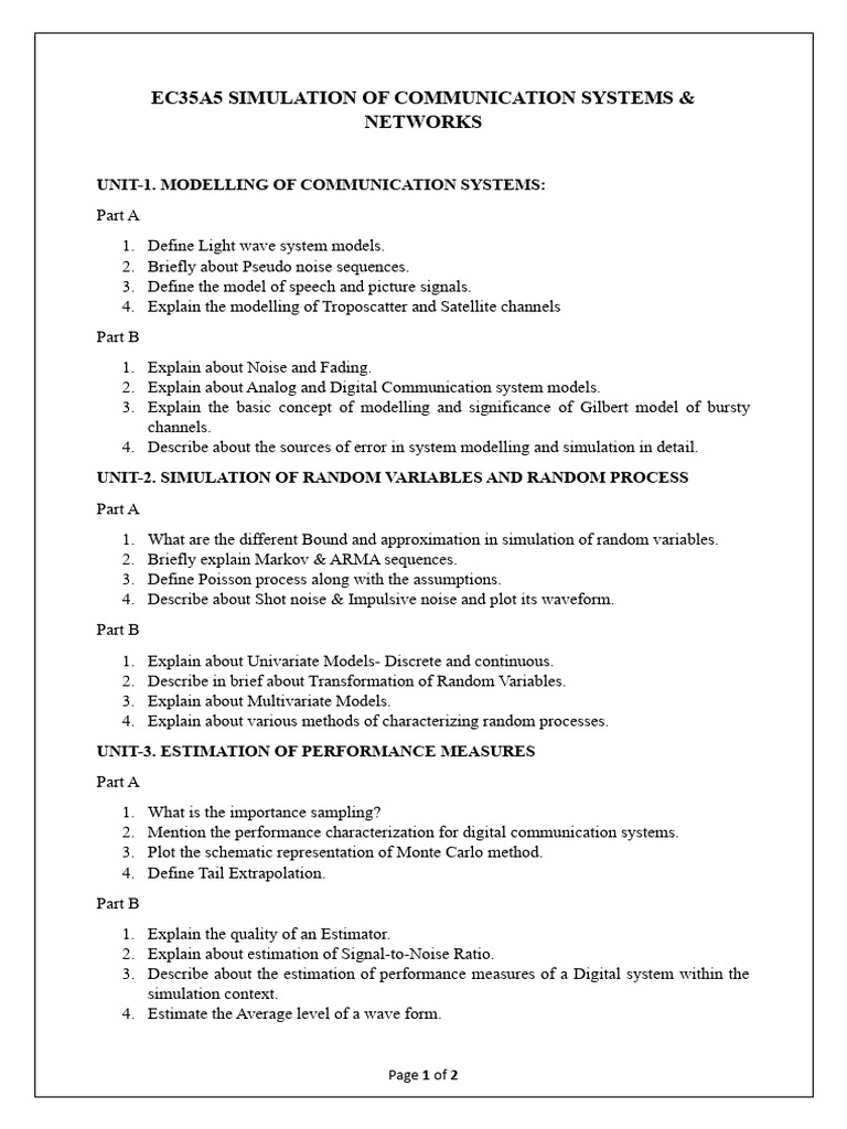 Ec35a5 Simulation of Communication Systems Question Paper | PDF ...