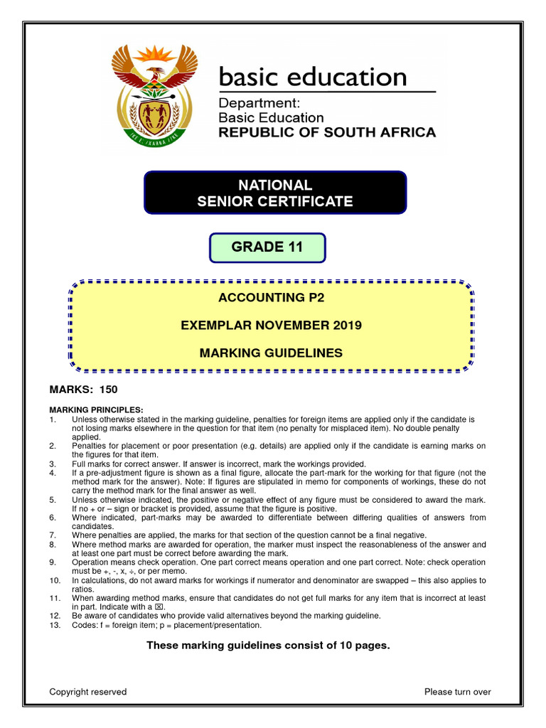 Accounting P2 GR 11 Exemplar Nov 2019 Memo Eng | Download Free PDF ...