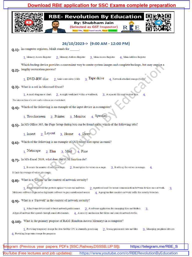 Computer (Eng) SSC CGL 2023 T-2 - RBE - Compressed | PDF