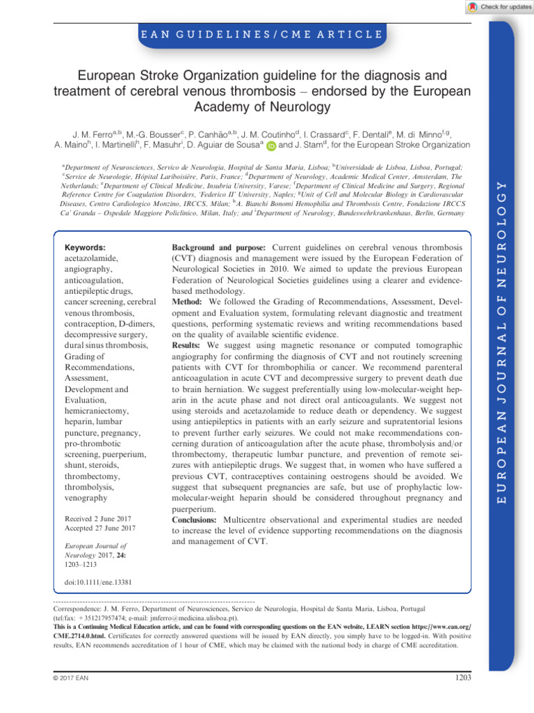 Euro J of Neurology - 2017 - Ferro - European Stroke Organization guideline for the diagnosis ...