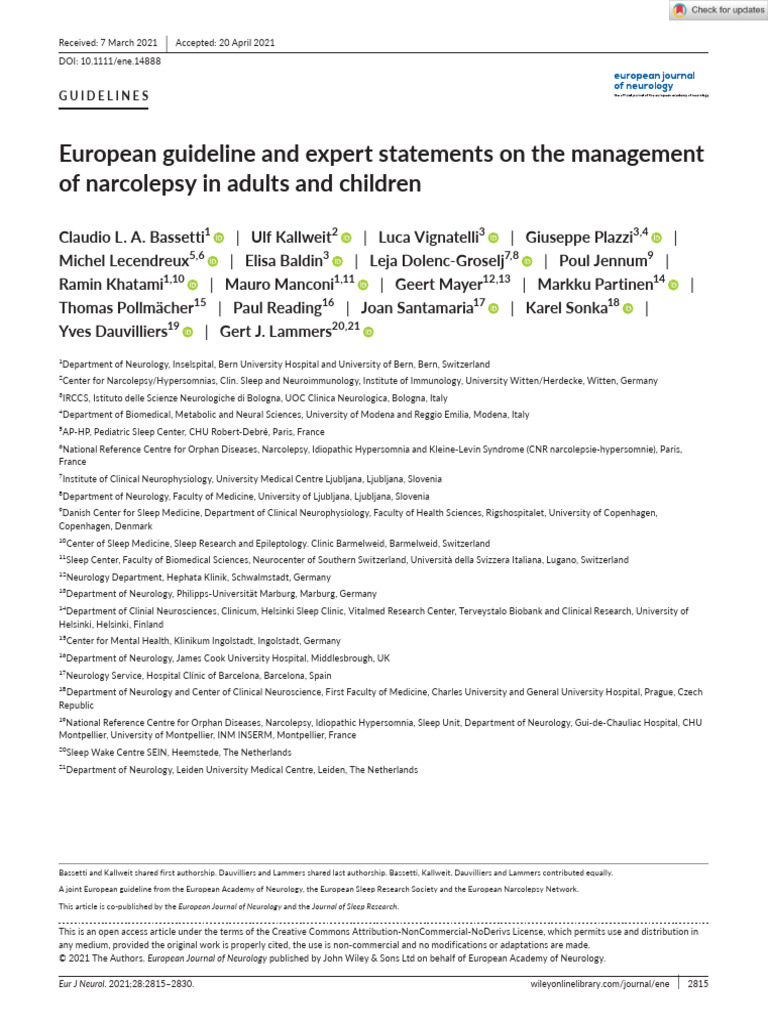 Euro J of Neurology - 2021 - Bassetti - European guideline and expert statements on the ...