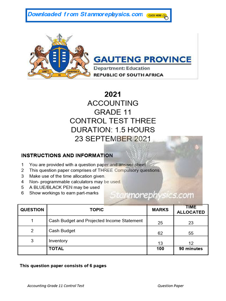 Gauteng Accounting Grade 11 September 2021 QP and Memo | PDF | Income ...