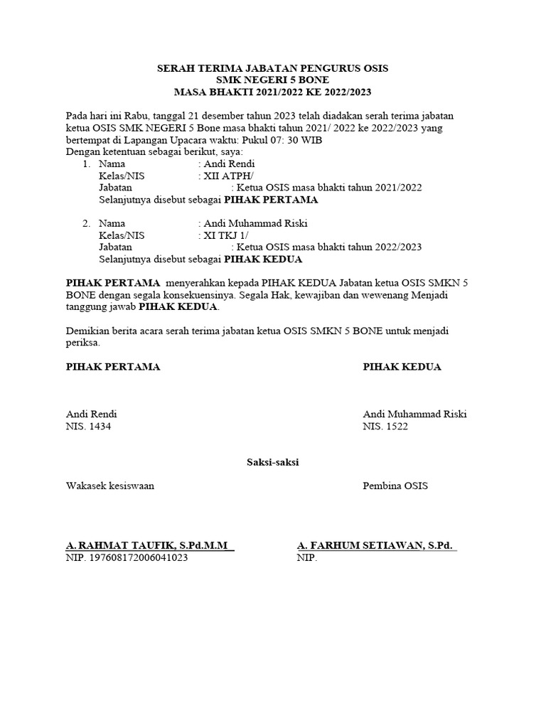 SK Serah Jabatan Osis | PDF