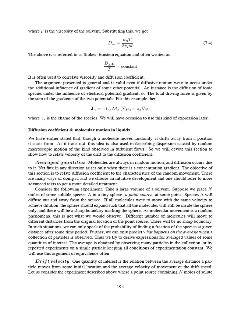 Diffusion Coefficient & Molecular Motion in Liquids | PDF | Diffusion ...