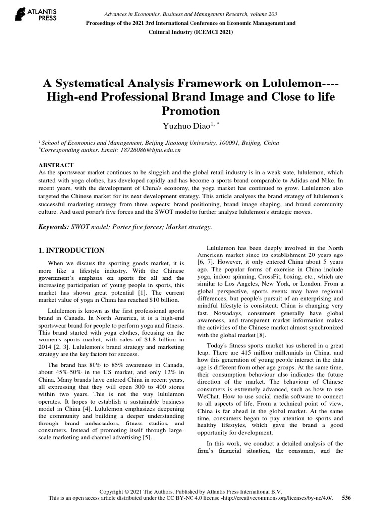 A Systematical Analysis Framework On Lululemon | PDF | Brand | Swot ...