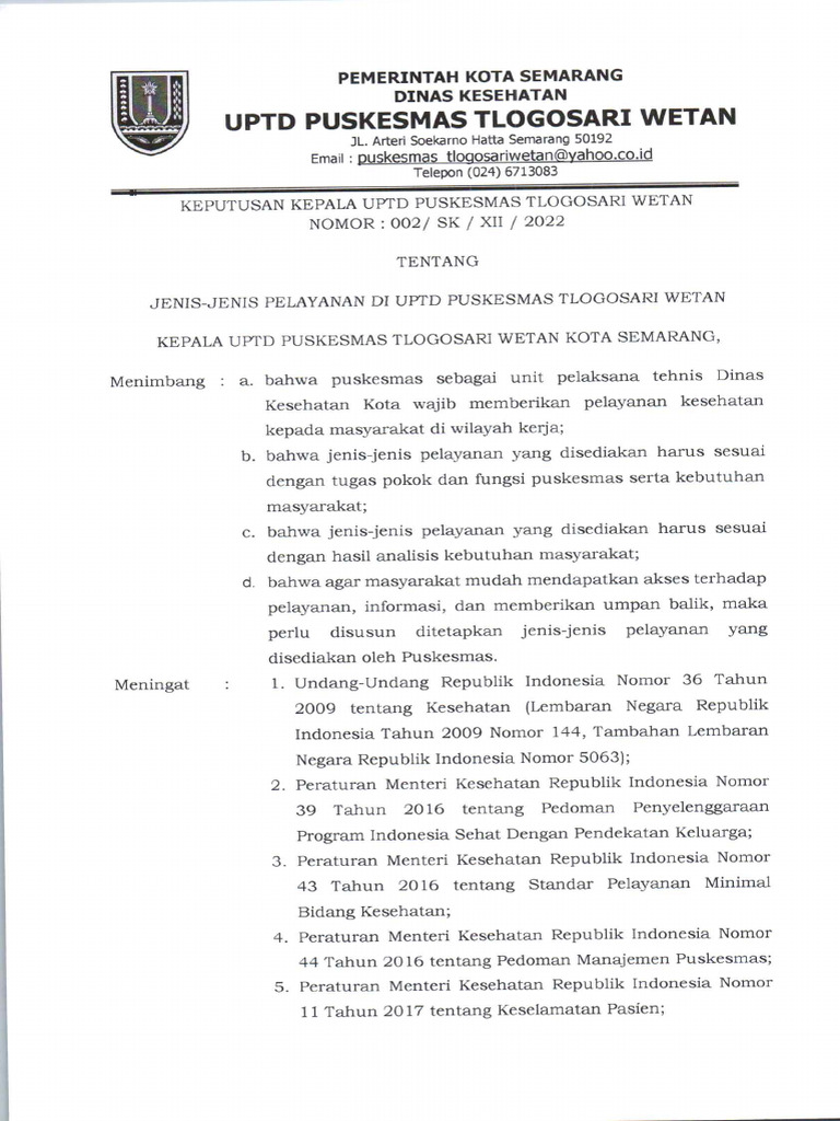 1.1.1.2 002 SK Jenis-Jenis Pelayanan | PDF