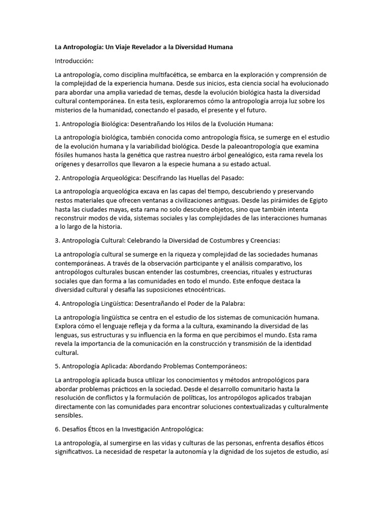 Antropología: Explorando la Diversidad Humana | PDF | Antropología ...