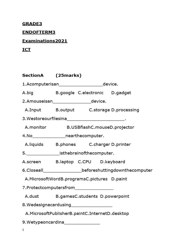 Grade 3 End of Year Exams 2021 | PDF