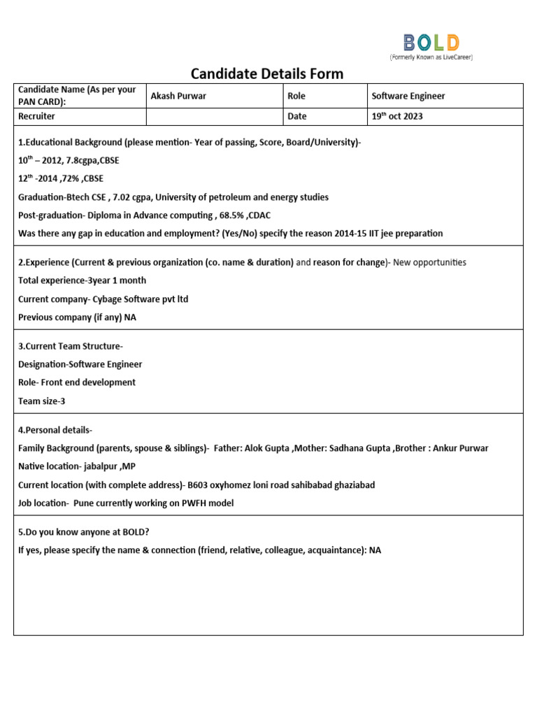 Candidate Detail - Acknowledgement Form | PDF