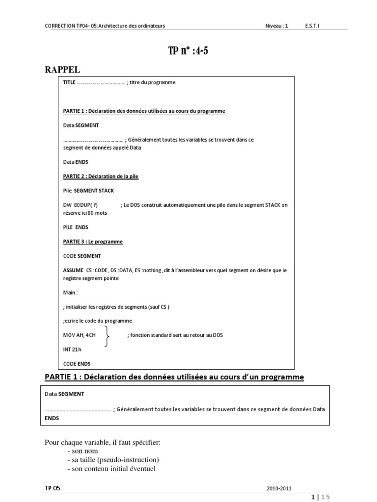 Introduction à l'assembleur | PDF | Assembleur | Structure de contrôle