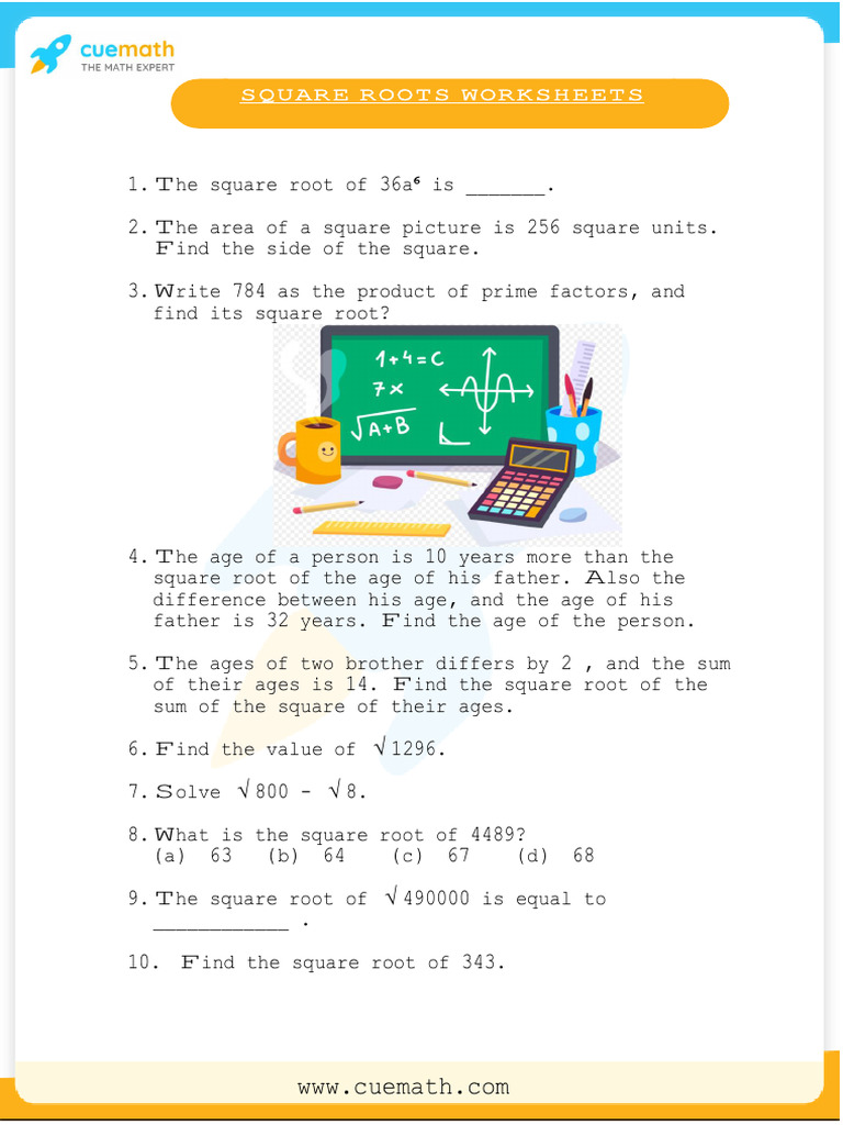 Square Roots Practice Worksheets | PDF | Teaching Methods & Materials