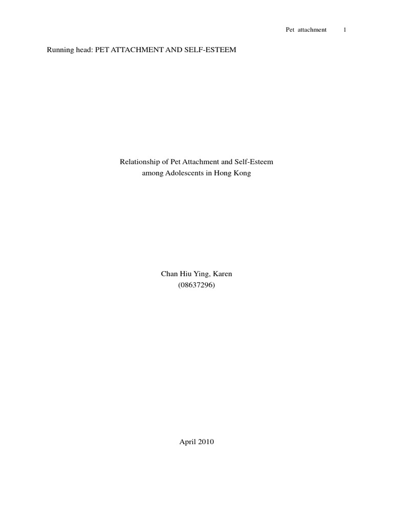 Pet Attachment and Adolescent Self-Esteem | PDF | Attachment Theory ...