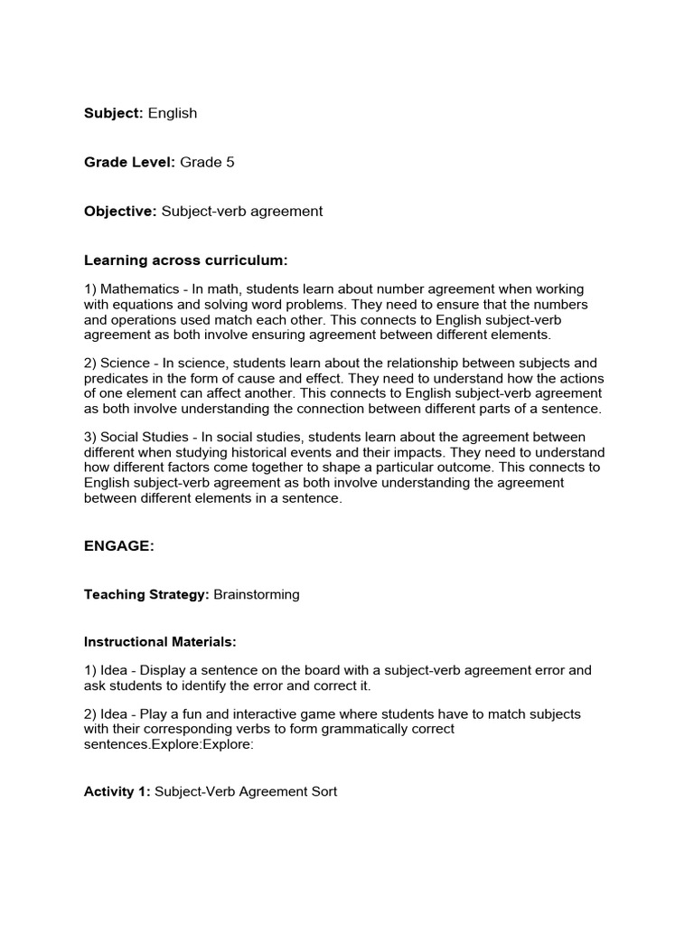 Lesson Plan | PDF | Subject (Grammar) | English Language