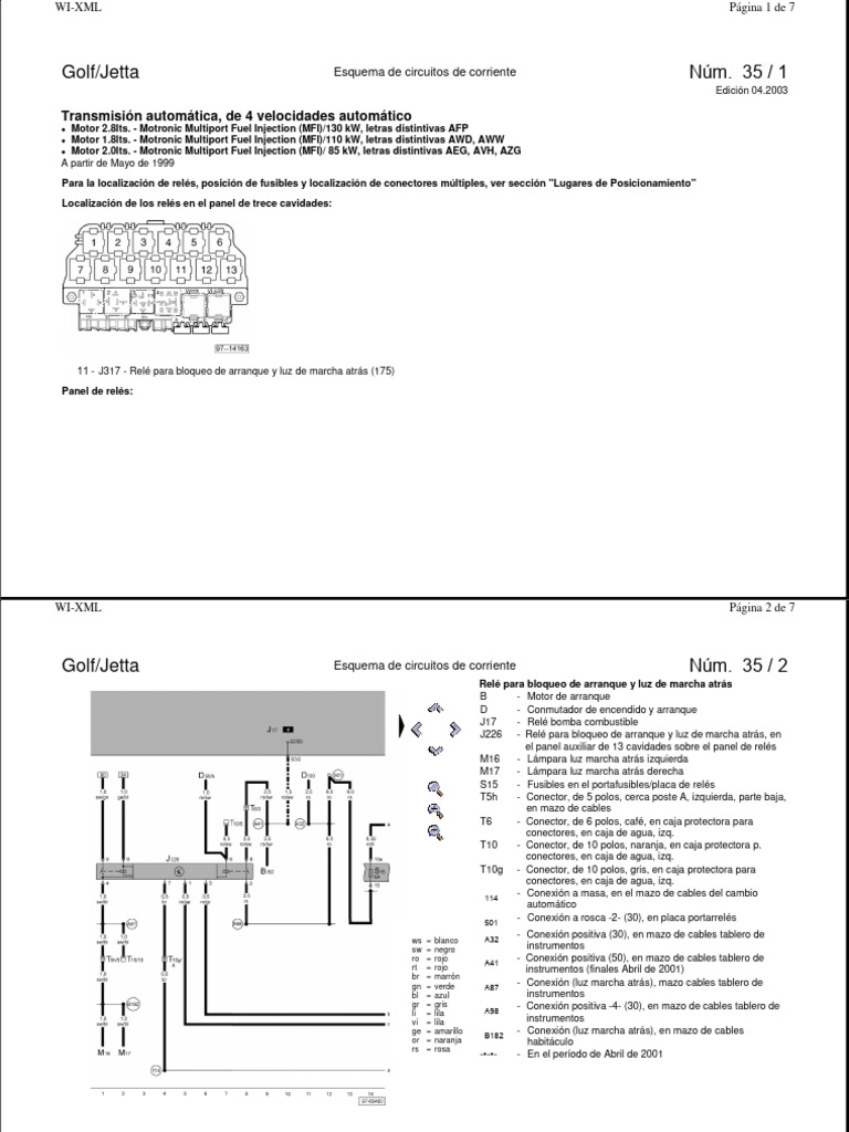 Diagrama de Transmision Automatica Golf 2000 Motor AEG | PDF | Relé ...