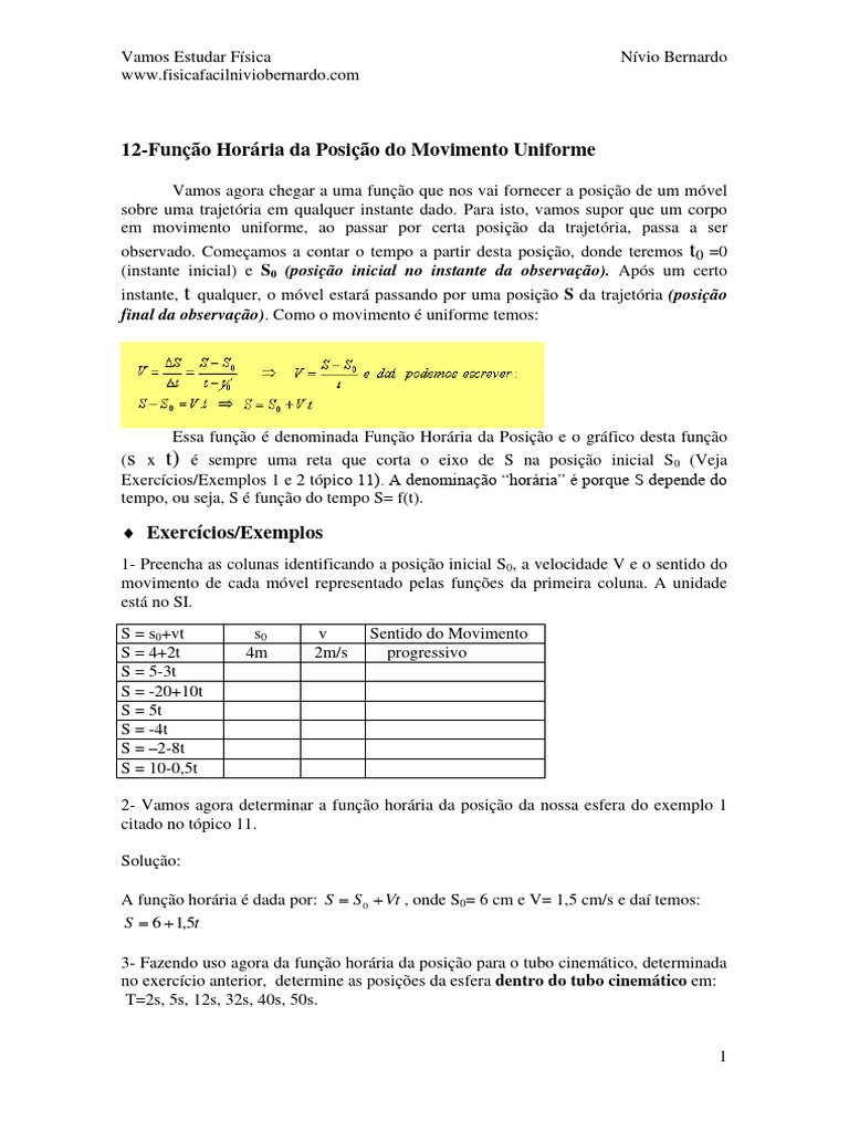Movimento Uniforme Lista de Exercícios | PDF | Velocidade | Trajetória