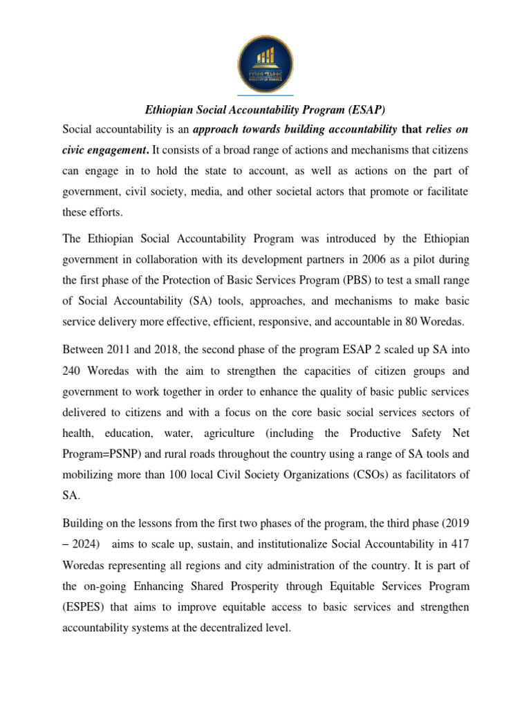 Ethiopian Social Accountability Program Overview | PDF | Accountability ...