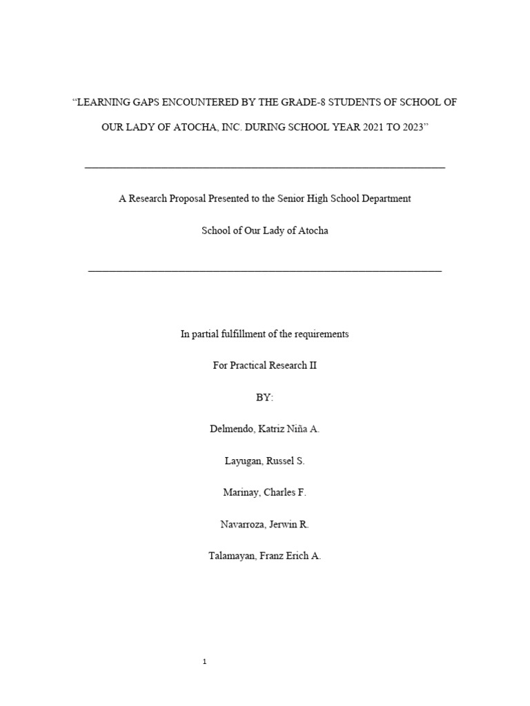 PR2 LEARNING GAPS ENCOUNTERED BY THE GRADE-8 STUDENTS DURING SCHOOL YEAR 2021-2023 FINAL | PDF ...