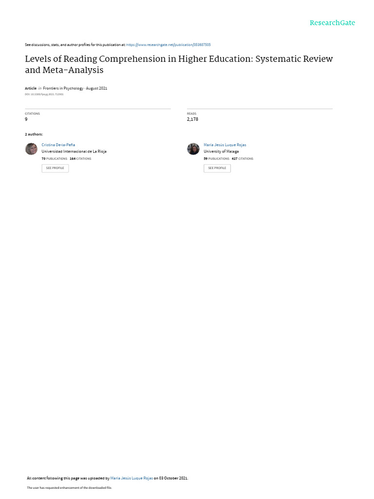 Levels of Reading Comprehension in Higher Educatio | PDF | Meta ...