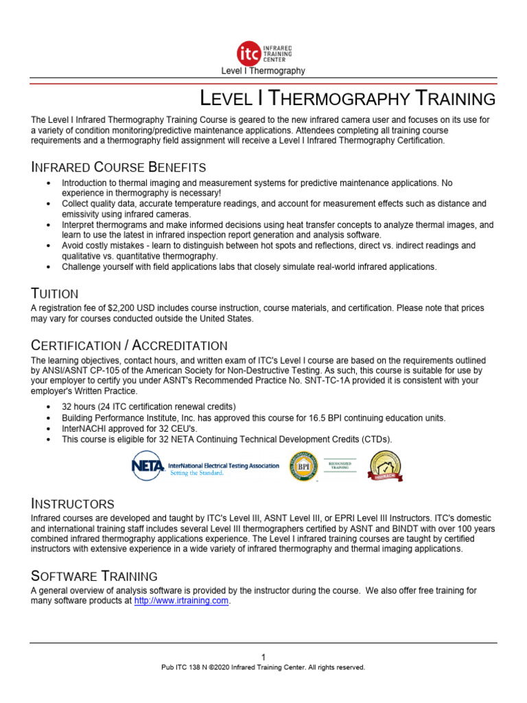 Level 1 Course Discription | PDF | Thermography | Infrared