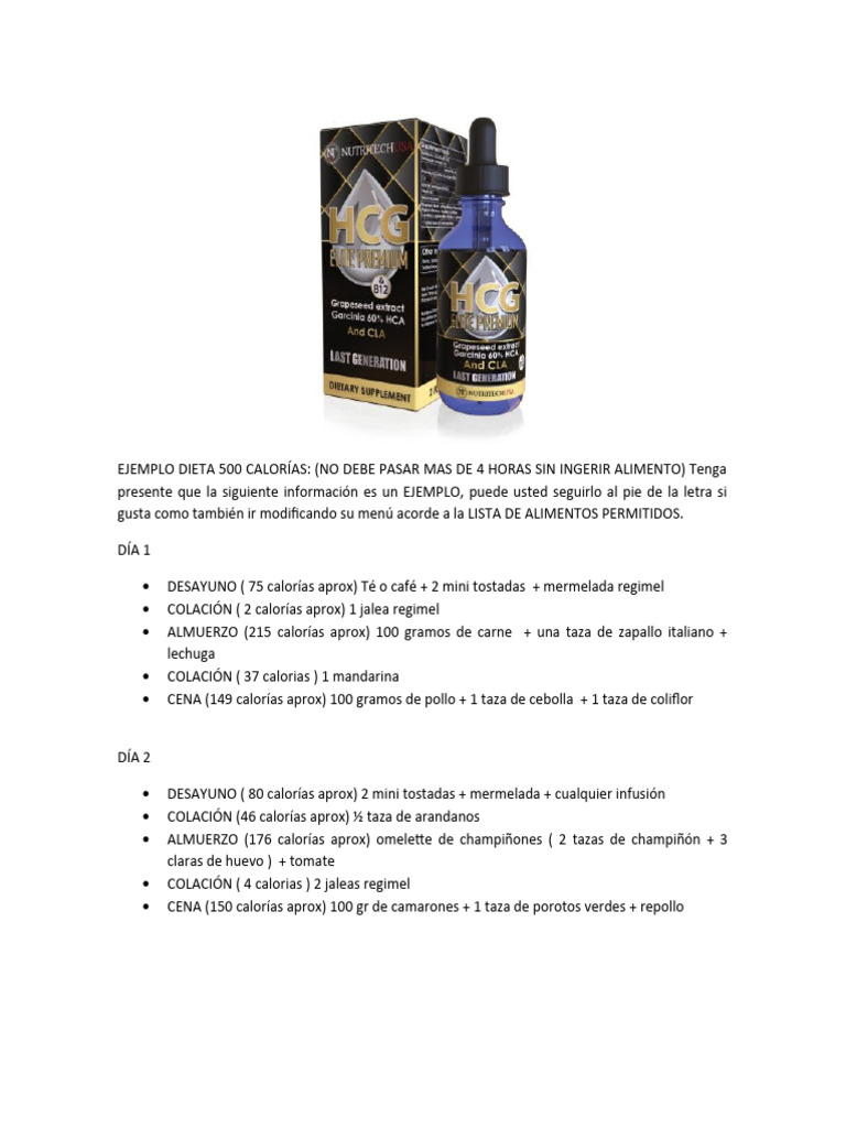 7 - HCG Dieta 500 Calorias, Ej de Minuta | PDF | Alimentos | Comida y ...