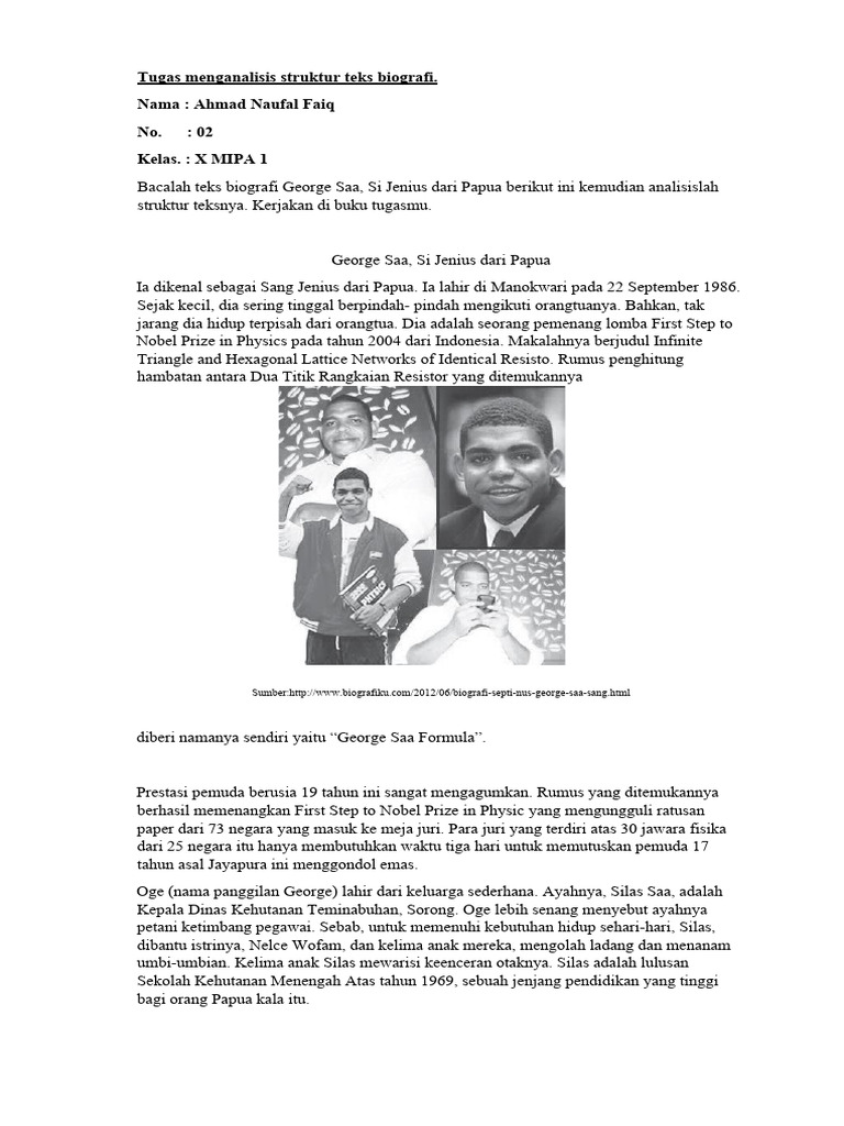 Struktur Teks Biografi George Saa | PDF | Perjalanan