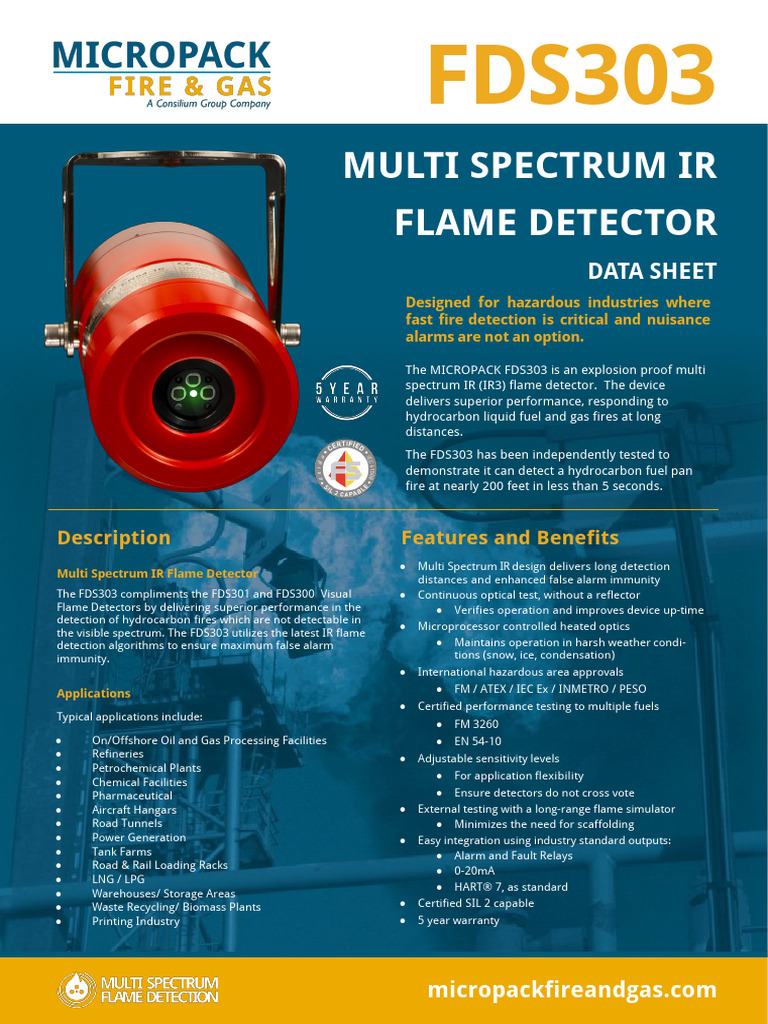 3303.0002 Micropack FDS303 Multi Spectrum IR Flame Detector - Datasheet | PDF | Infrared | Sensor