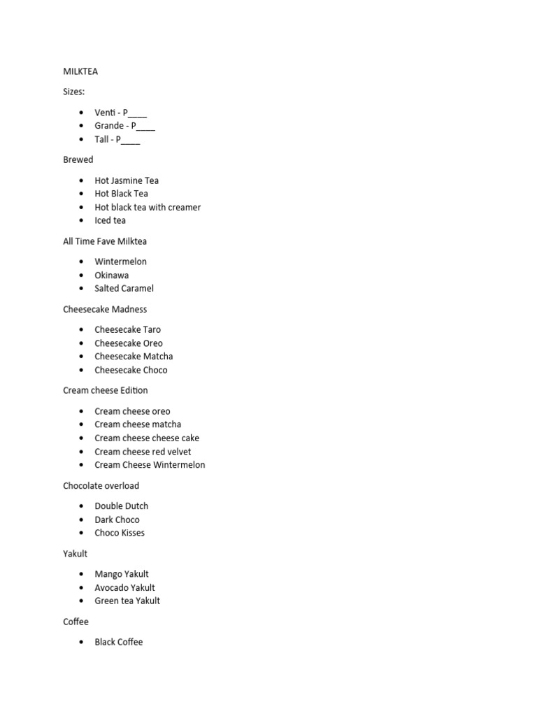 Frostea Cafe Menu Overview | PDF